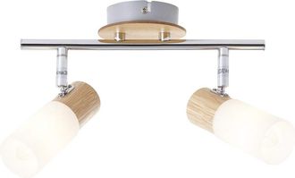 Brilliant Lampe Babsan Spotrohr 2flg holz hell/weiß | 2x C35, E14, 3.5W, geeignet für Kerzenlampen (nicht enthalten) | Köpfe schwenkbar
