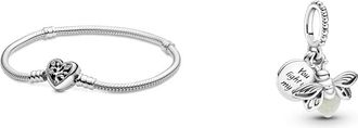Pandora Armband Moments Herz Familienbaum 598827C01 & Charm Anhänger Silber Glow in the Dark- Glühwürmchen 799352C01