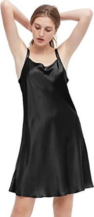 LilySilk Nuisette Soie Féminin Robe Courte à Fines Bretelles Chemise de Nuit Chic Eté 19 Momme (Noir, XS)