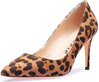 Castamere Escarpins Femme Bout Fermé Aiguille Talon 8.5CM Heels Marron Léopard Suède Escarpin EU 40