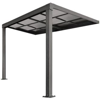 Vente-Unique Vente-Unique - Pergola adoss&eacute;e en aluminium 9 m&sup2; - Toit coulissant r&eacute;tractable - Couleur anthracite - R&eacute;sistance au vent jusqu&agrave; 100 km/h