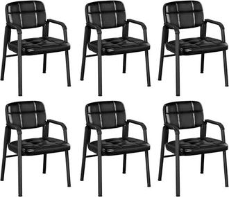 Yaheetech Chaises de Visiteur Fauteuil Salon Fauteuil daccueil Visiteur Si&egrave;ge Rembourr&eacute; en Smilicuir pour Bureau/Salle dAttente/Cuisine Noir Lot de 6