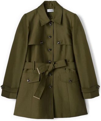 Motivi Femme, Manteaux, Vert, Taille: 38 FR Trench-coat en coton m&eacute;lang&eacute; avec ceinture
