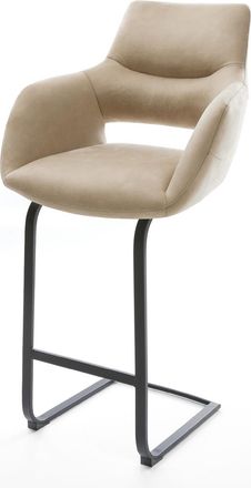 DELIFE Barstuhl Yago-Flex Mikrofaser Beige Vintage Freischwinger Flach Metall Schwarz Taschenfederkern, Barst&uuml;hle