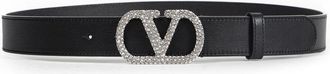 Valentino Crystal V Logo Leather Belt