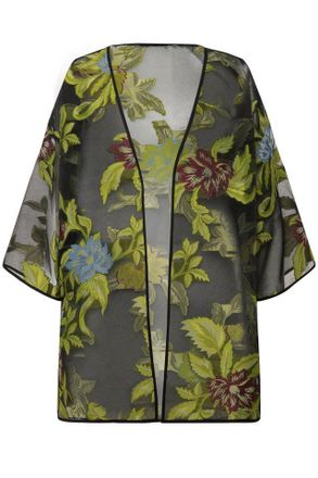 Ulla Popken Sommerjacke Chiffonjacke florales Design V-Ausschnitt 3/4-Arm
