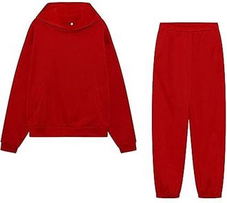 Generic Ensemble de 2 pantalons à manches longues pour femme - Pour lautomne et lhiver - Couleur unie - Pour le sport - Style décontracté - Avec pantalon, Rou