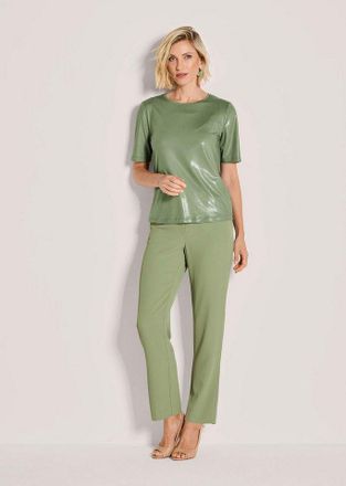 Madeleine Kurzarmshirt Kurzarm Oberteil mit Glanzdruck Rundhals-Shirt mit edlem Glanzdruck, halblang