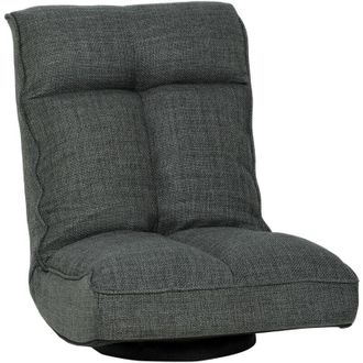 HOMCOM Fauteuil de sol - HOMCOM - pliable - pivotant &agrave; 360&deg; - dossier r&eacute;glable en 5 positions et assise large - lin - 58x107x79cm - gris