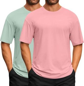 Generic Chemise unie pour homme 2026 en coton - T-shirt d&eacute;t&eacute; d&eacute;contract&eacute; &agrave; col rond et manches courtes - T-shirt classique basique 2 pi&egrave;ces pour int&eacute;rieur et 