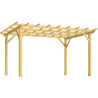 OUTSUNNY Pergola bois autoportante 12 m&sup2; dim. 3 x 4 m - toit chevrons lattes espac&eacute;es - sapin pr&eacute;-huil&eacute;