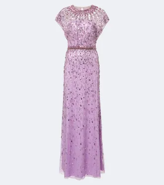 Jenny Packham Robe longue Lauretta en tulle &agrave; sequins
