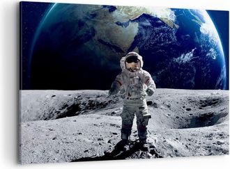 Arttor Wandbilder Dekoration Wohnzimmer Astronaut Mond Erde Raum Bilder auf Leinwand 120x80cm Leinwandbild Schlafzimmer Küche Deko Wand Kunstdruck Art Groß X
