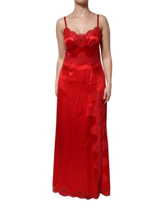Dolce & Gabbana Womens Red Silk Sleeveless Maxi Long Dress Cotton Nylon Elastane