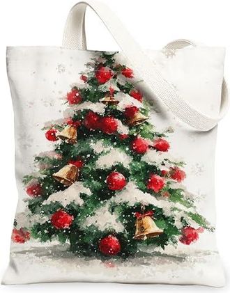 Generic Sacs fourre-tout en toile motif sapin de No&euml;l, sacs de courses r&eacute;utilisables, impression artistique dhiver, l&eacute;ger, lavable, pour cadeaux, voyage, plag