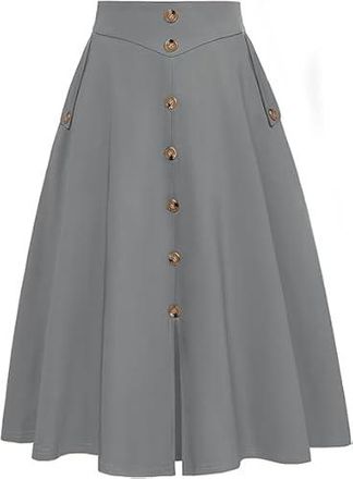 Belle Poque Jupe trapèze rétro pour femme avec fente - Taille haute - Jupe fendue avec ourlet trapèze, gris clair, L