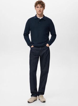 Mango Baumwoll-Pullover mit Polokragen und Mikrostruktur marineblau - Herren - XXL - MANGO MAN