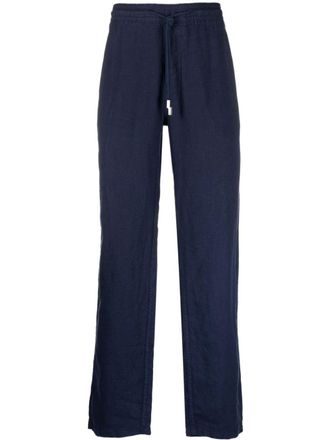 Vilebrequin pantalon en lin &agrave; lien de resserrage - Bleu