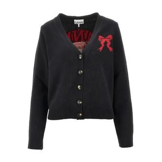 Ganni Femme, Pulls, Noir, Taille: 36 FR Graphic Wool Cardigan