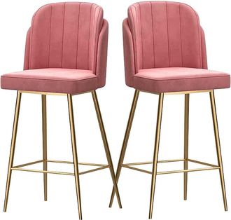 Generic Barhocker-Set (2er-Pack), Barhocker mit Fu&szlig;st&uuml;tze und doppelter R&uuml;ckenlehne, hohe Hocker f&uuml;r K&uuml;che und Esszimmer