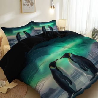 Generic Bettw&auml;sche Set 155 x 220 cm Mit 2 Kissenbezug, Weiche Bequem und atmungsaktiv geb&uuml;rstete Mikrofaser Bettbezug - Tierfotografie Schnee Pinguine Bedruck