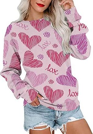 Generic 2026 - Sweat-shirt d&eacute;contract&eacute; &agrave; col rond pour femme - Haut &agrave; manches longues - Imprim&eacute; Saint-Valentin, J, S