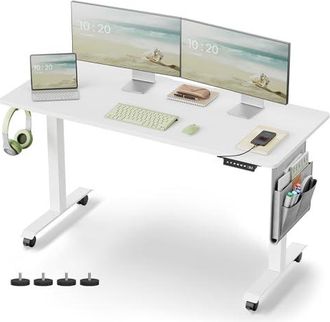 Vasagle H&ouml;henverstellbarer Schreibtisch elektrisch, 60 x 140 x (72-120) cm, stufenlos verstellbar, Memory-Funktion mit 4 H&ouml;hen, wolkenwei&szlig; LSD174W01, Holzspan