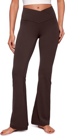 CRZ YOGA Damen Butterluxe Bootcut Schlaghose Yoga Leggings Crossover High Waist Blickdicht Sporthose Fitnesshose - 74cm Heißes Fudge-Brown 42