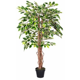 Homescapes Kunstbaum Ficus Benjamini gr&uuml;n wei&szlig; 122 cm