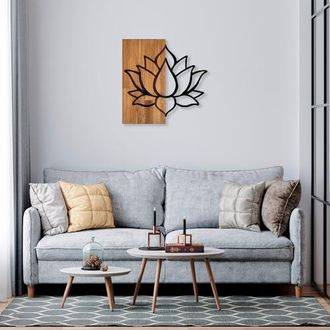 Wallity Elegant Decorative Wooden Wall Accessory, Walnut & Black, 58 x 60 cm | 50% Wood (3 cm) & Metal (1.5 mm) | Unique Texture & Color Variations