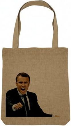 Fabulous Sac Shopping Tote Bag Aspect Lin - Macron en Colere President France Humour Meme - Sac de Courses Toile Epaisse 360g Beige Naturel Cabas Port&eacute; Epaule 