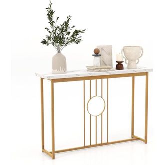 Costway Table Console, Meuble dEntrée en Faux Marbre, Cadre en Métal Doré, Kit Anti-Basculement Inclus, pour Entrée, Couloir, Salon, 120 x 30 x 80,5 cm