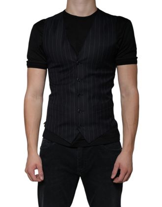 Dolce & Gabbana Pinstriped Leather Vest - Black