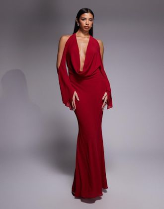 I.AM.GIA Rosanna - Neckholder-Maxikleid aus Georgette-Chiffon in Burgunderrot mit R&uuml;ckenausschnitt