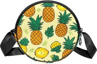 Generic Petit sac &agrave; bandouli&egrave;re rond pour femme, motif ananas color&eacute;, sac &agrave; dos avec fermeture &eacute;clair, bretelles r&eacute;glables, sac &agrave; main rond d&eacute;contract&eacute; pour f