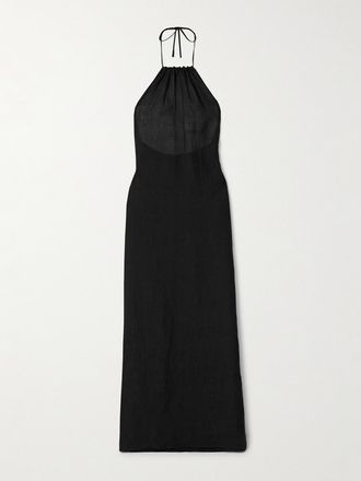 Nili Lotan Lelia Rückenfreies Neckholder-maxikleid Aus Leinen-voile - Schwarz