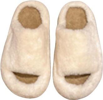 Generic Pantoufles à bout ouvert pour femme | Pantoufles pelucheuses pour femme | Sliders dhiver | Sliders dintérieur | Claquettes confortables pour chambre à