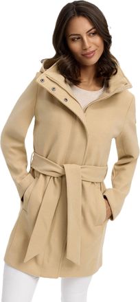 Marikoo Damen Übergangsmantel (XS-3XL) - Eleganter Mantel mit Taillengürtel, abnehmbarer Kapuze, 2-Wege-Reißverschluss, Warme Jacke Frauen - N047 (M, Beige)