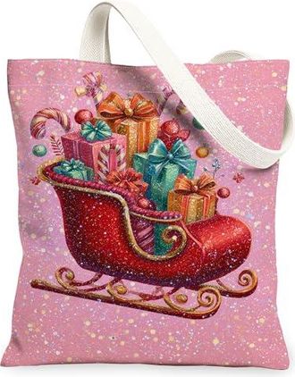 Generic Sacs fourre-tout en toile avec motif de tra&icirc;neau de No&euml;l, sacs d&eacute;picerie r&eacute;utilisables, vintage, l&eacute;gers et lavables, toile pour le shopping, lext&eacute;rieu