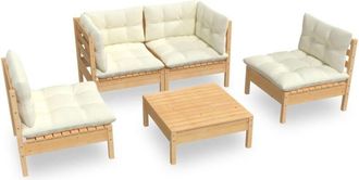 vidaXL 5-tlg. Garten-Lounge-Set mit Creme Kissen Kiefer Massivholz vidaXL