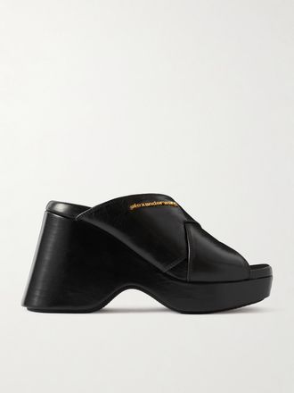 Alexander Wang Float Plateau-mules Aus Craquel&eacute;-leder Mit Verzierung - Schwarz