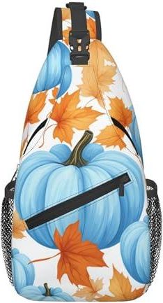 Generic Sacoche Homme Bandouliere Citrouille bleue, feuilles d&eacute;rable dautomne Durable Sac &agrave; Bandouli&egrave;re L&eacute;ger Crossbody Bag pour Camping Cyclisme Randonn&eacute;e
