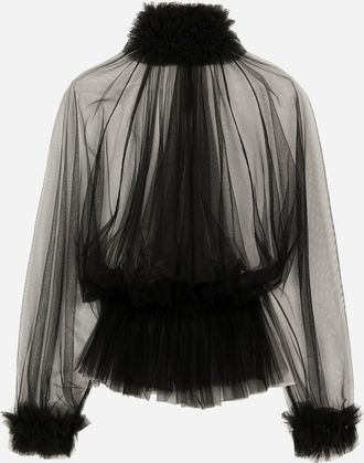 Dolce & Gabbana Bluse Aus Tüll Mit Volant An Kragen Und Ärmelabschluss - Frau Blusen Und Tops Schwarz 42