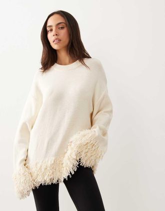 Gina Tricot Gina Tricot - Pull en maille &agrave; franges - Cr&egrave;me-Blanc
