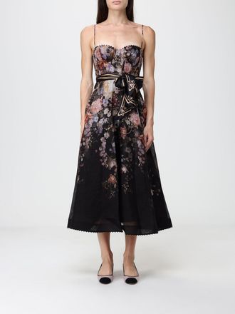Zimmermann Robe midi Valiant en lin et soie &agrave; imprim&eacute; floral avec d&eacute;collet&eacute; en caur