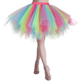 Generic Jupe Tulle Femme Pliss&eacute;e- Jupe Tutu Blocs de Couleurs-Mini Jupe Courte Sexy Femme Taille Elastique Couleurs Contrast&eacute;es Multi-Layer Carnaval Jupes pou