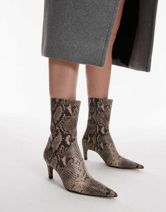 Topshop Neeve - Bottines &agrave; talon haut en cuir de qualit&eacute; sup&eacute;rieure &agrave; imprim&eacute; peau de serpent-Multicolore