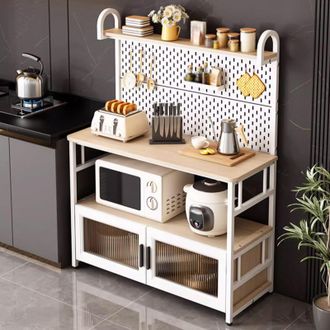 Generic K&uuml;chenregal mit Lochwand, Mikrowelle Regal aus Stahl und Holz mit Aufbewahrungsschrank for Wohnzimmer, Schlafzimmer, Arbeitszimmer