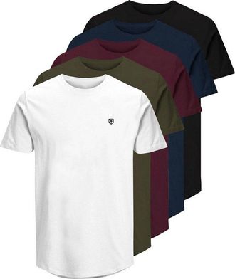 Jack & Jones T-Shirt Tee SS Crew Neck 5PK mit kleinem Logo auf der linken Brust