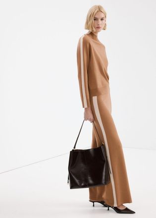 Mango Pantalon maille rayure contrastante marron moyen - Femme - XXS - MANGO